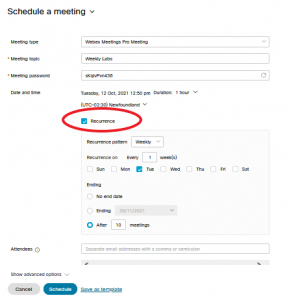 Webex: Meeting Settings – Technology Resources